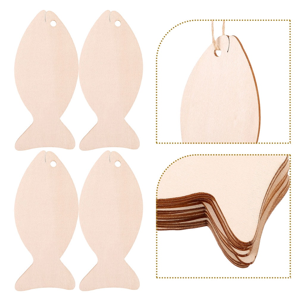 WHAMVOX 64pcs Wooden Fish Cutouts Diy Craft Unfinished Blank Wooden ...
