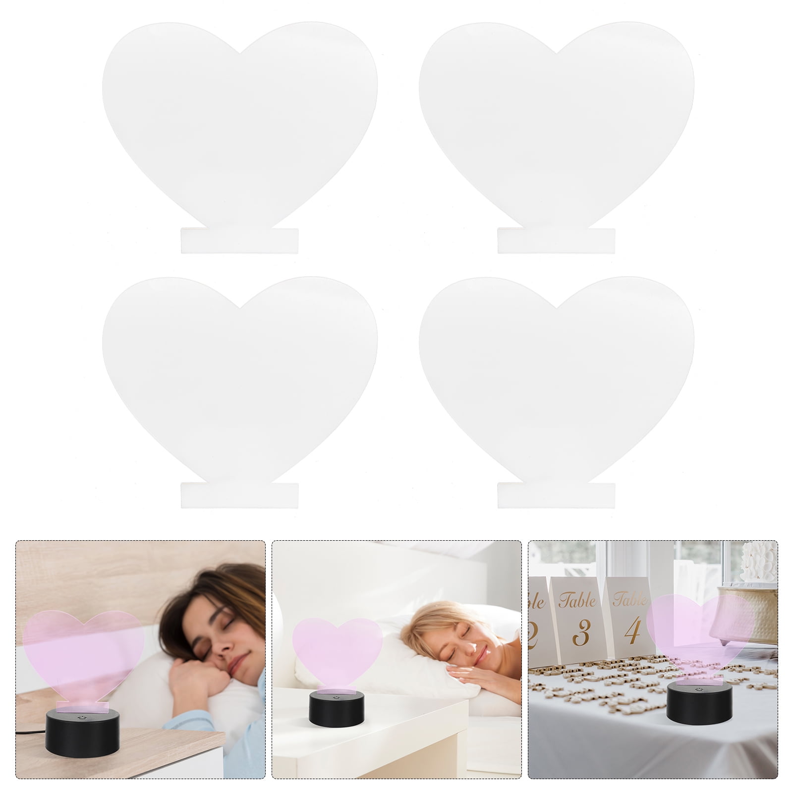 WHAMVOX 6pcs Heart Shape Acrylic Sign Led Light Acrylic Sheet DIY LED ...