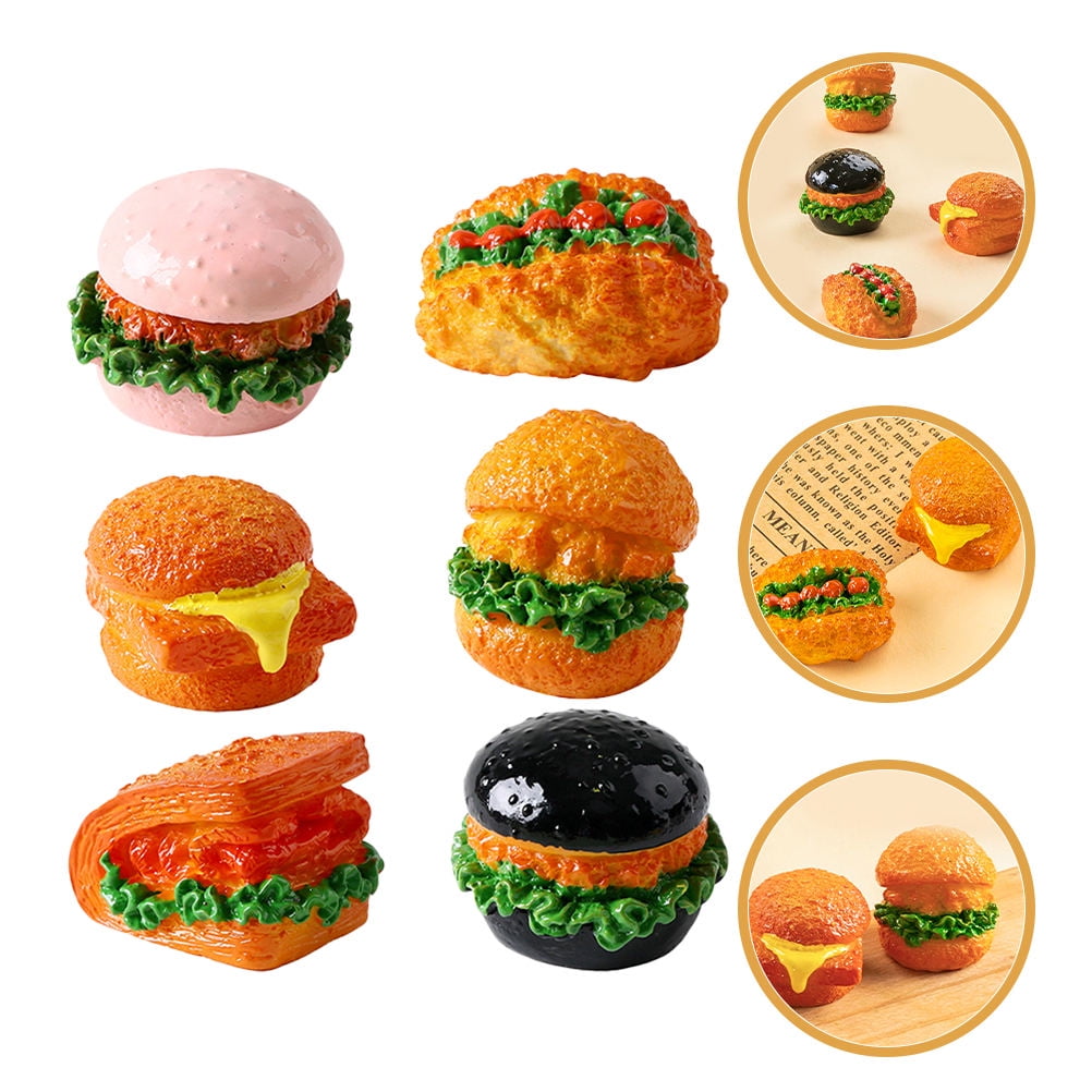WHAMVOX 6pcs Miniature Food Model Tiny Hamburger Decor Resin Burger ...