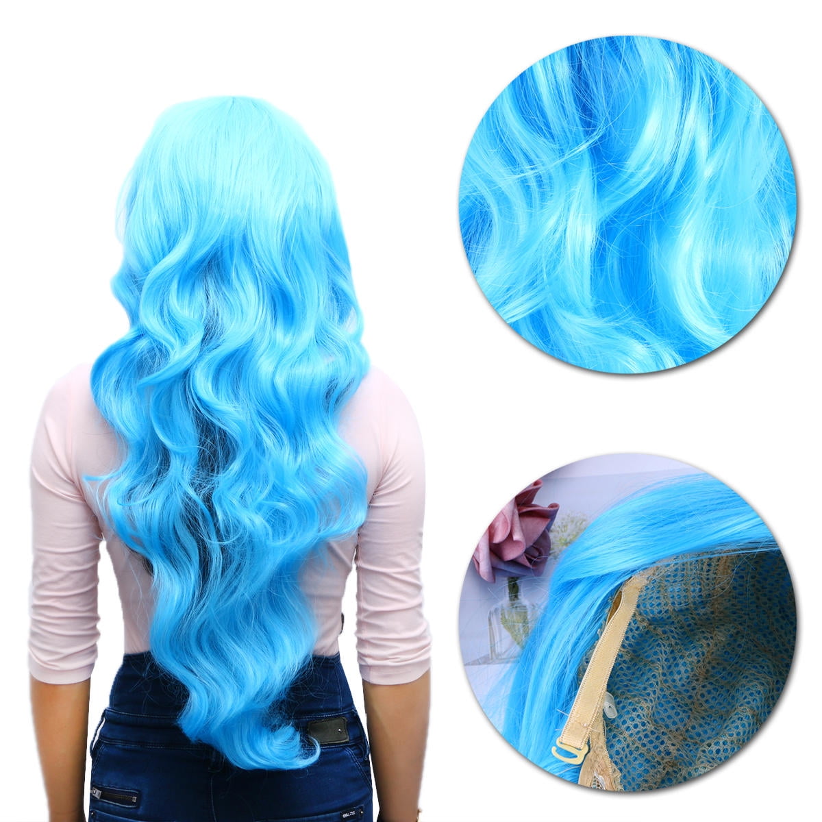 HEANUJJ Colorful Wigs For Women Long Curly Hair Wig Sky Blue Fiber ...