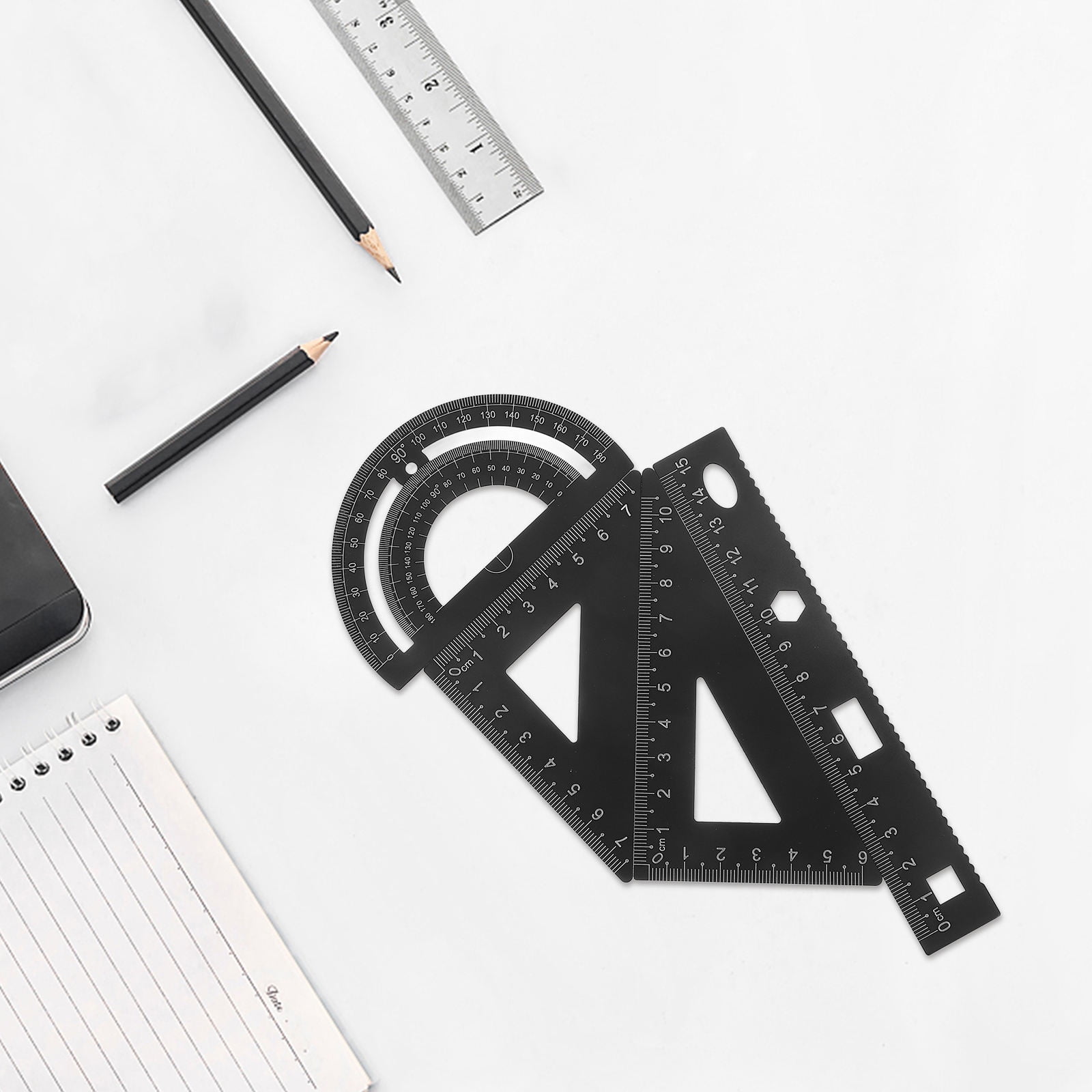WHAMVOX Aluminum Alloy Geometry Tool Set with Ruler Protractor Triangle ...
