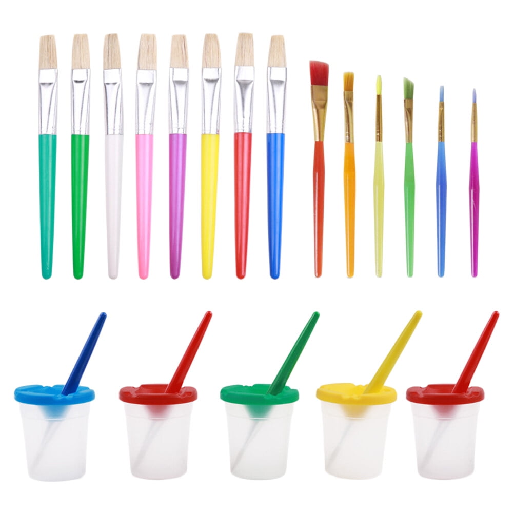 YSNOOWE Assorted Color Paint Set with 5 Wash Cups and 14 Brushes for ...