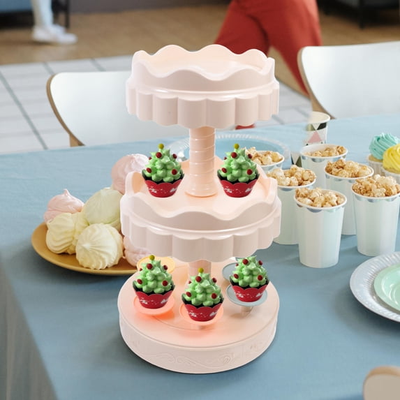 WHAMVOX Automatic Rotating Dessert Display Stand Multi-Layer Cake and ...