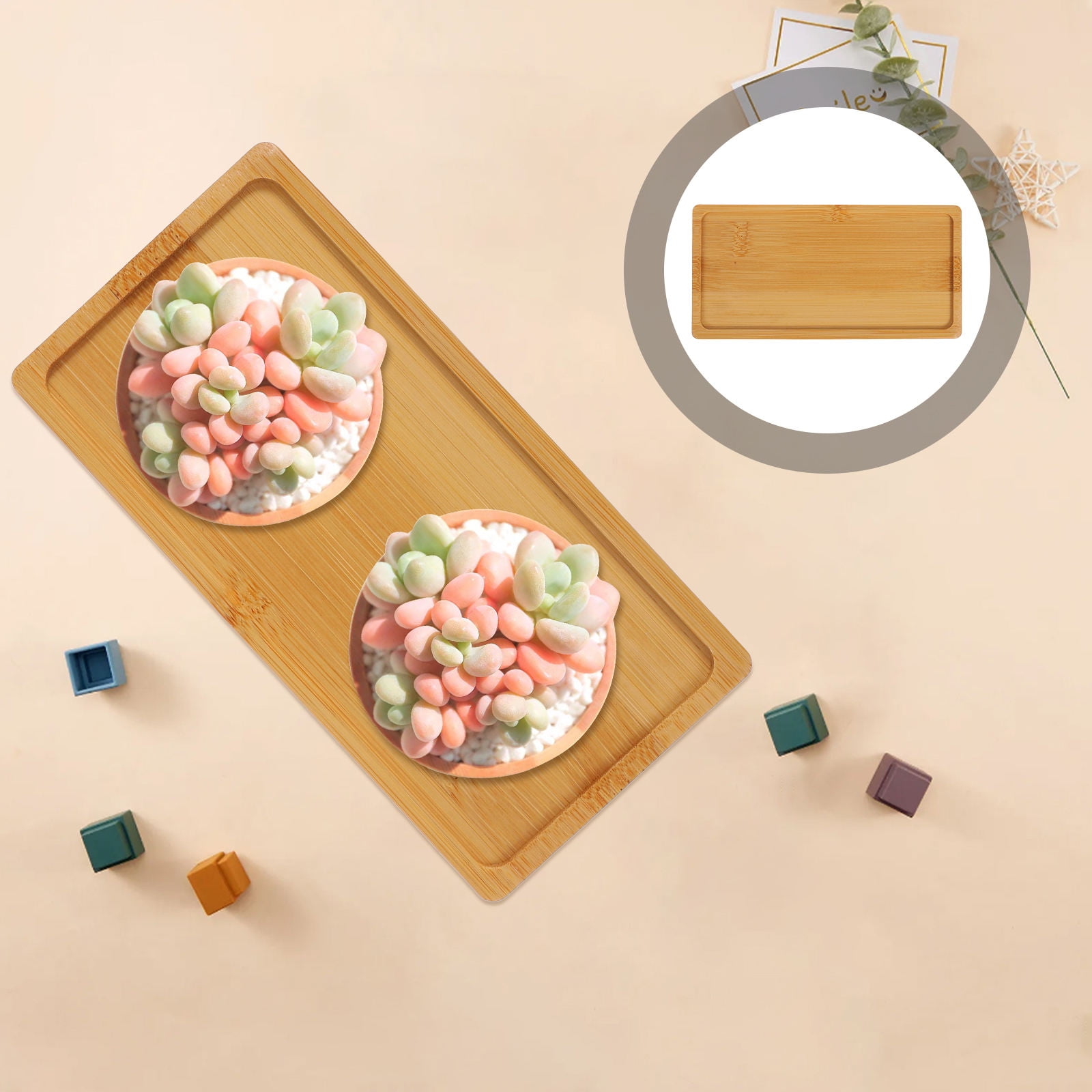 WHAMVOX Bamboo Plant Drip Tray with Drainage Holes for Storage Beige ...