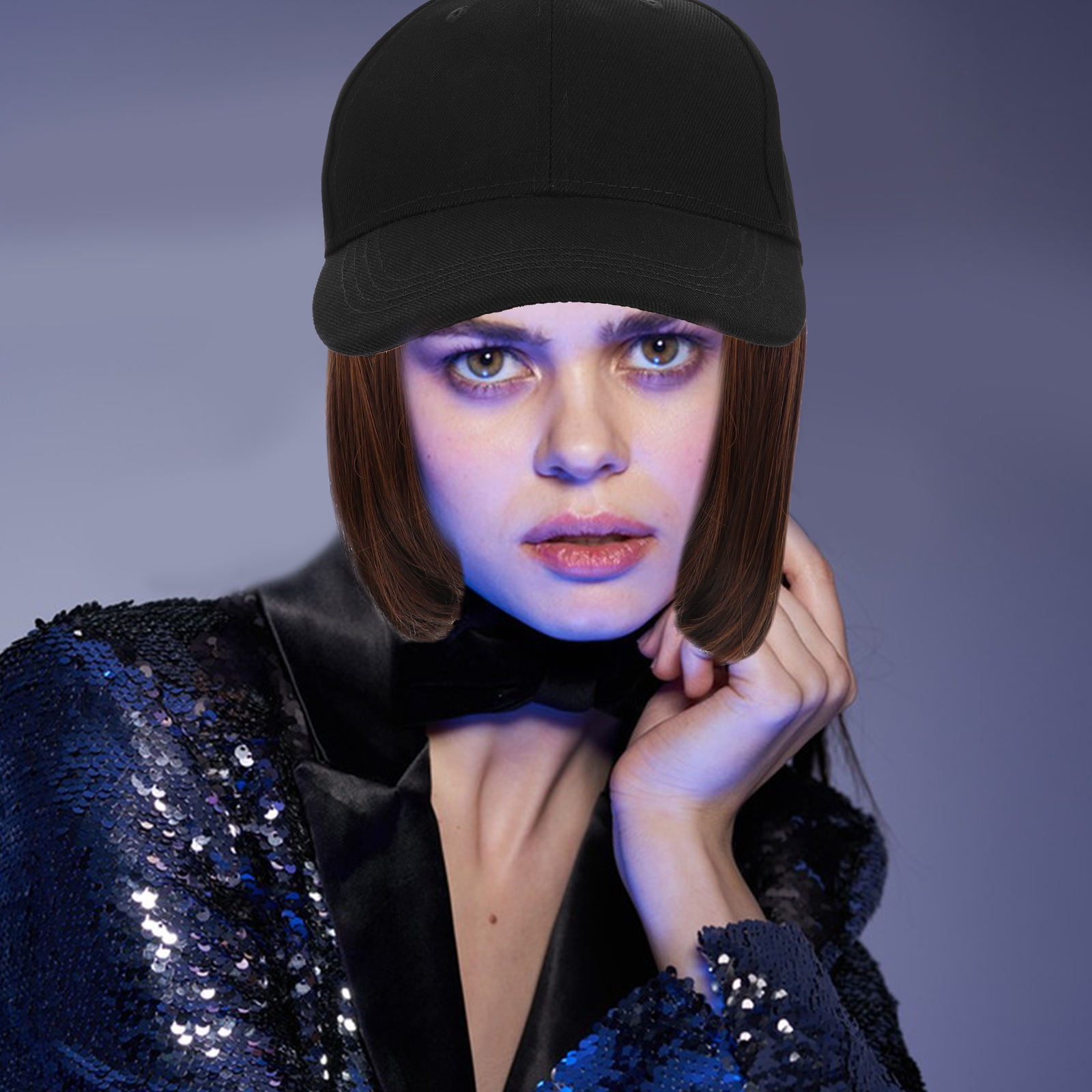 WHAMVOX Baseball Cap With Short Curly Wigs Portable Hat With Hair ...