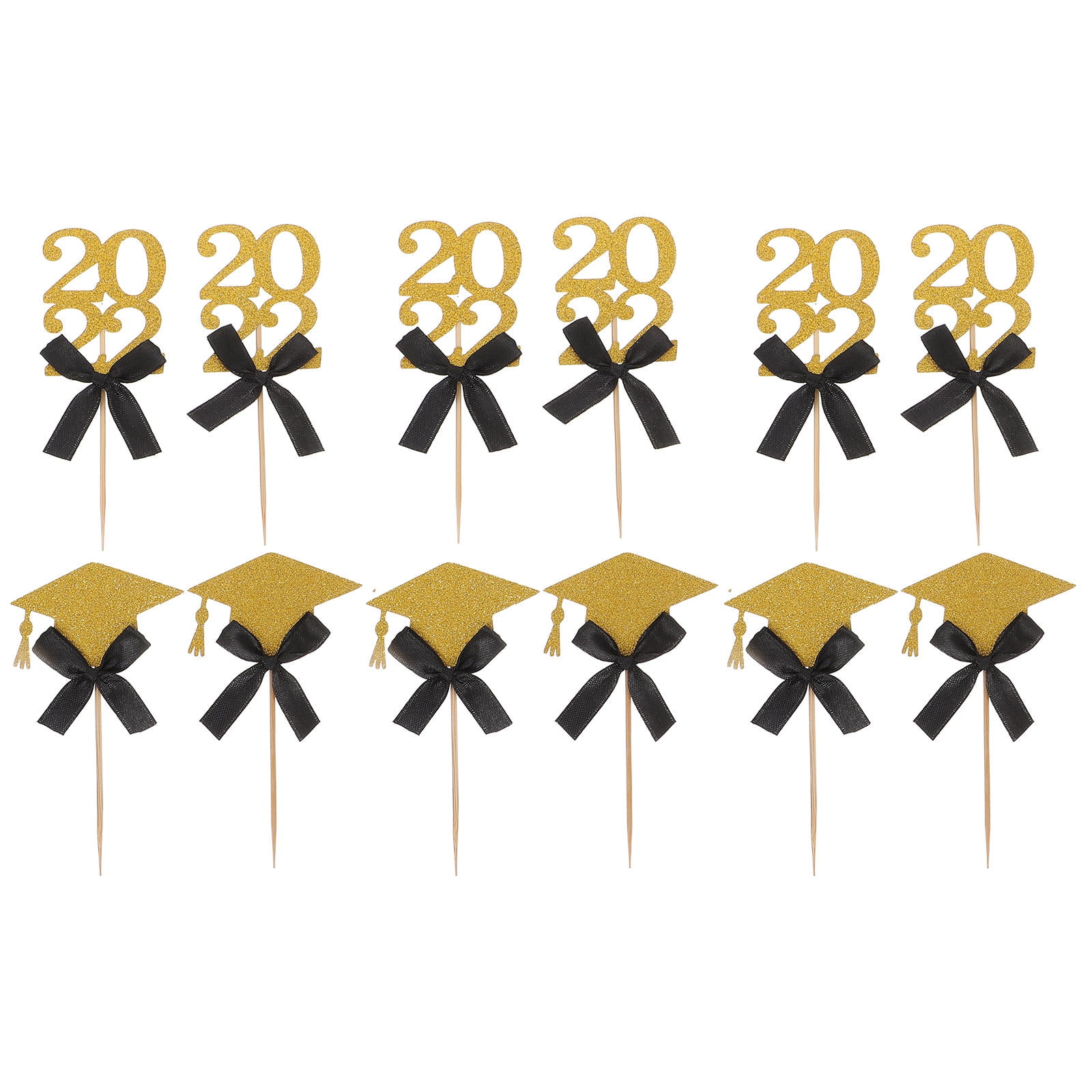WHAMVOX Black Doctoral Hat Cake Toppers 12Pcs Paper Graduation for ...