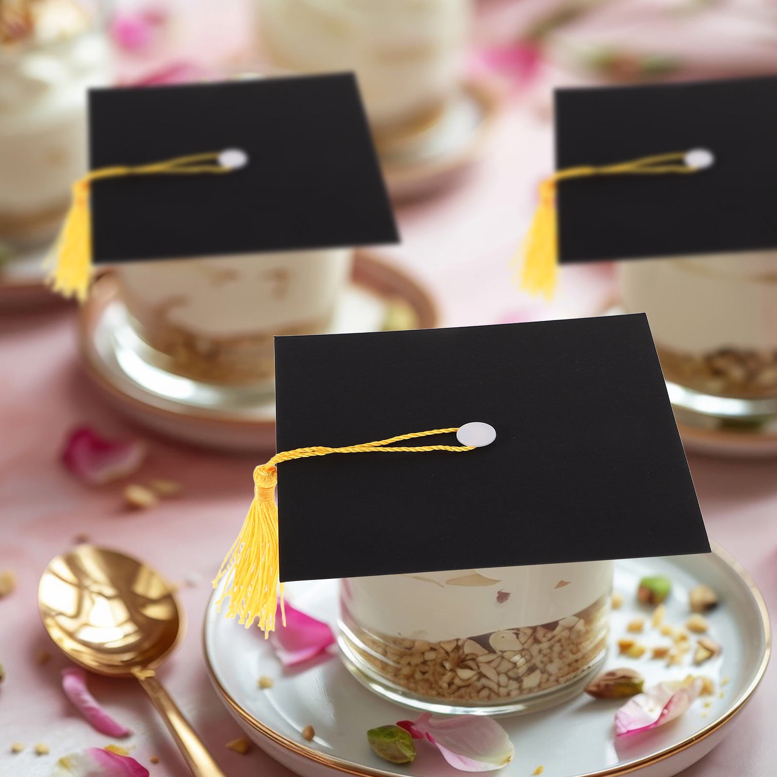 WHAMVOX Black Graduation Cap Cake Toppers with Tassel for Creative DIY ...