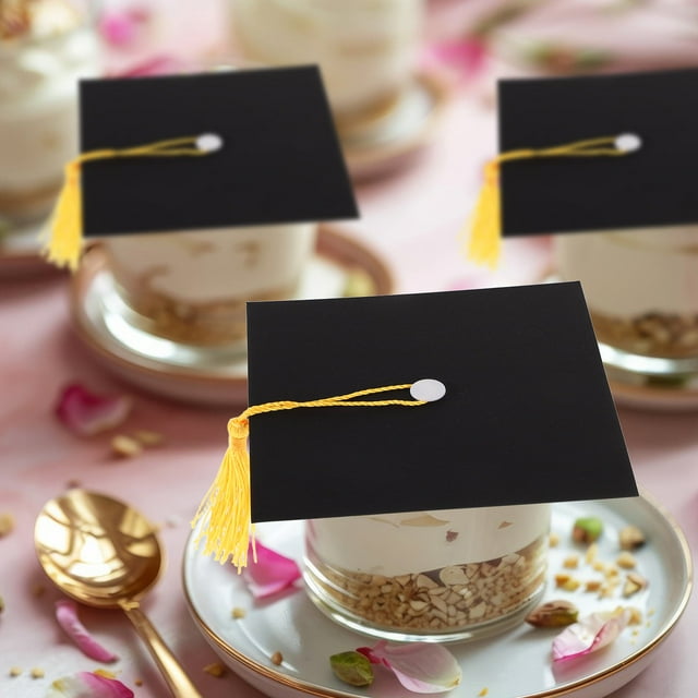 WHAMVOX Black Graduation Cap Cake Toppers with Tassel for Creative DIY ...
