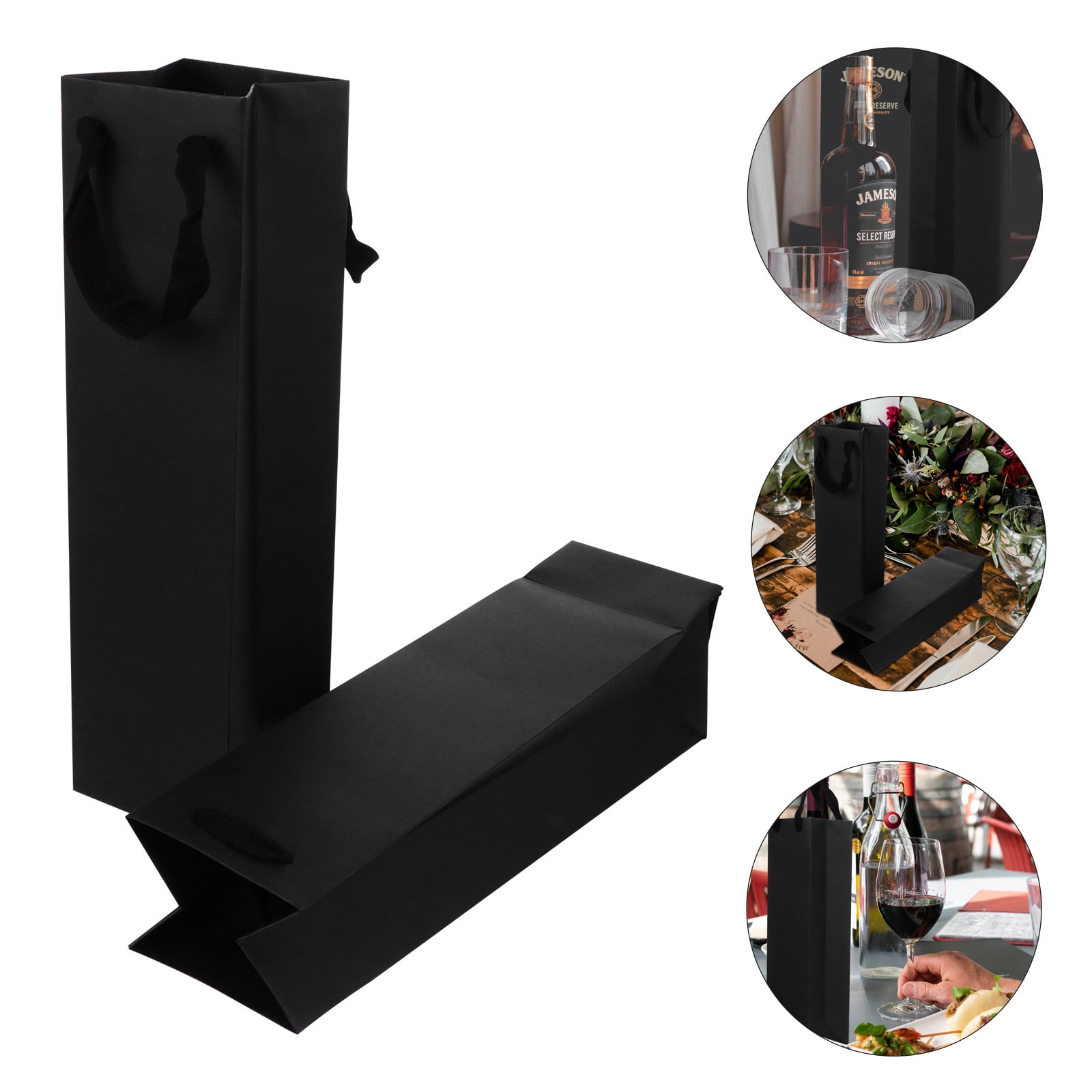 WHAMVOX Black Paper Wine Gift Bags Reusable Durable Carrier with Ribbon ...