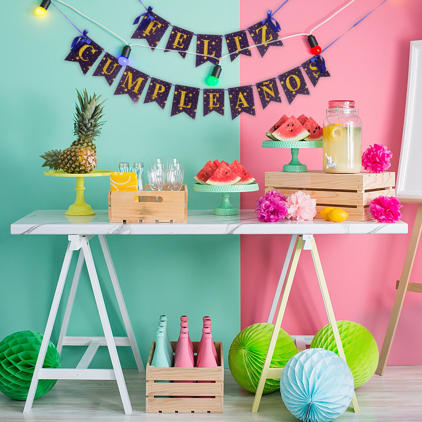 WHAMVOX Blue Spanish Feliz Cumpleanos Birthday Banner for Made of ...