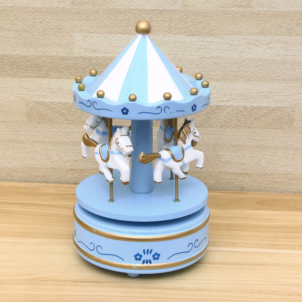 WHAMVOX Blue Wooden Carousel Music Box in Cartoon Style for Home ...