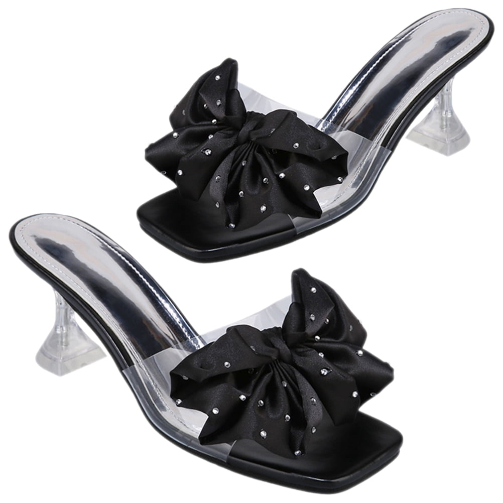 WHAMVOX Bow Heels for Women Mules Slides with Comfortable PU Material ...