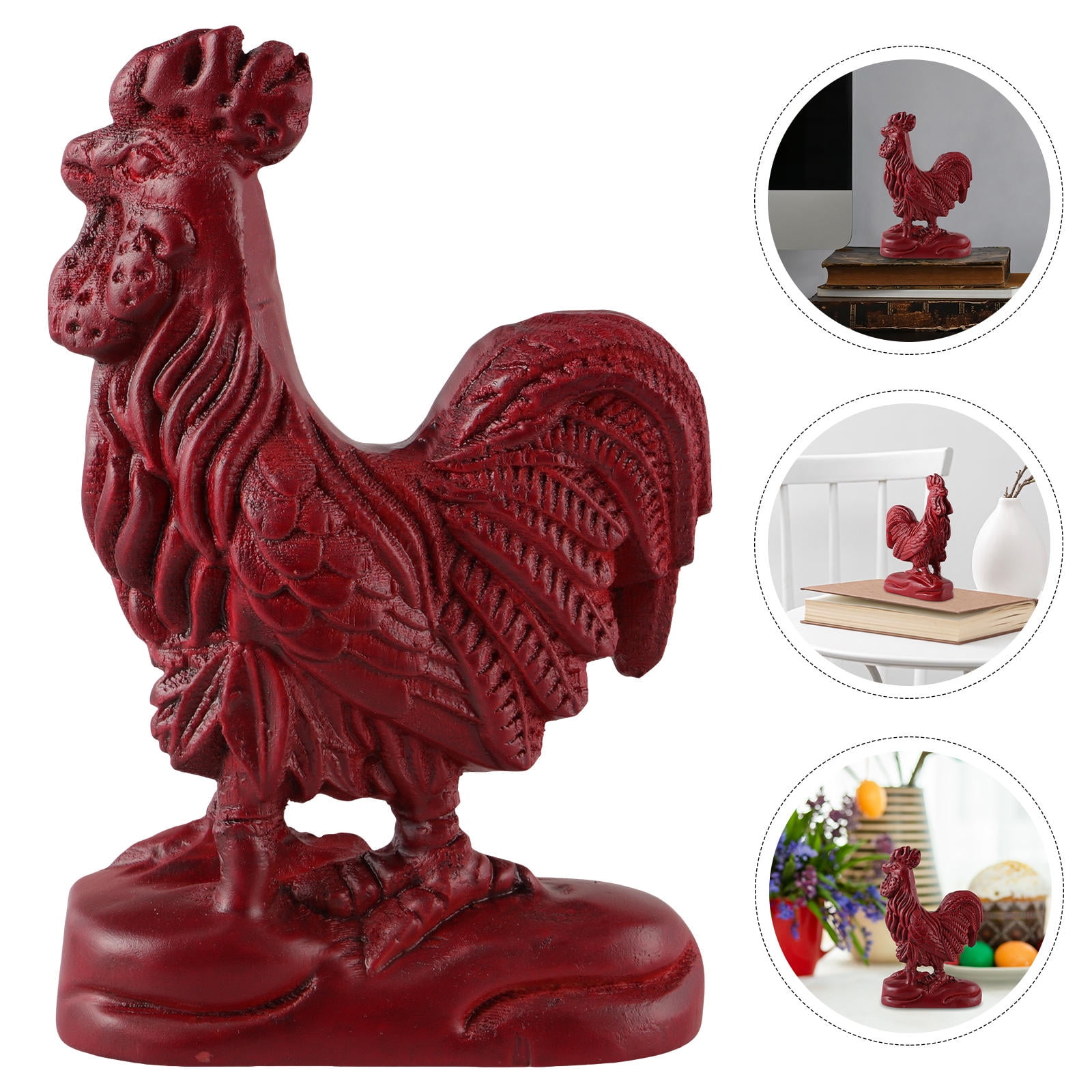 WHAMVOX Brown Wood Carved Rooster Figure for Decor with Lifelike ...