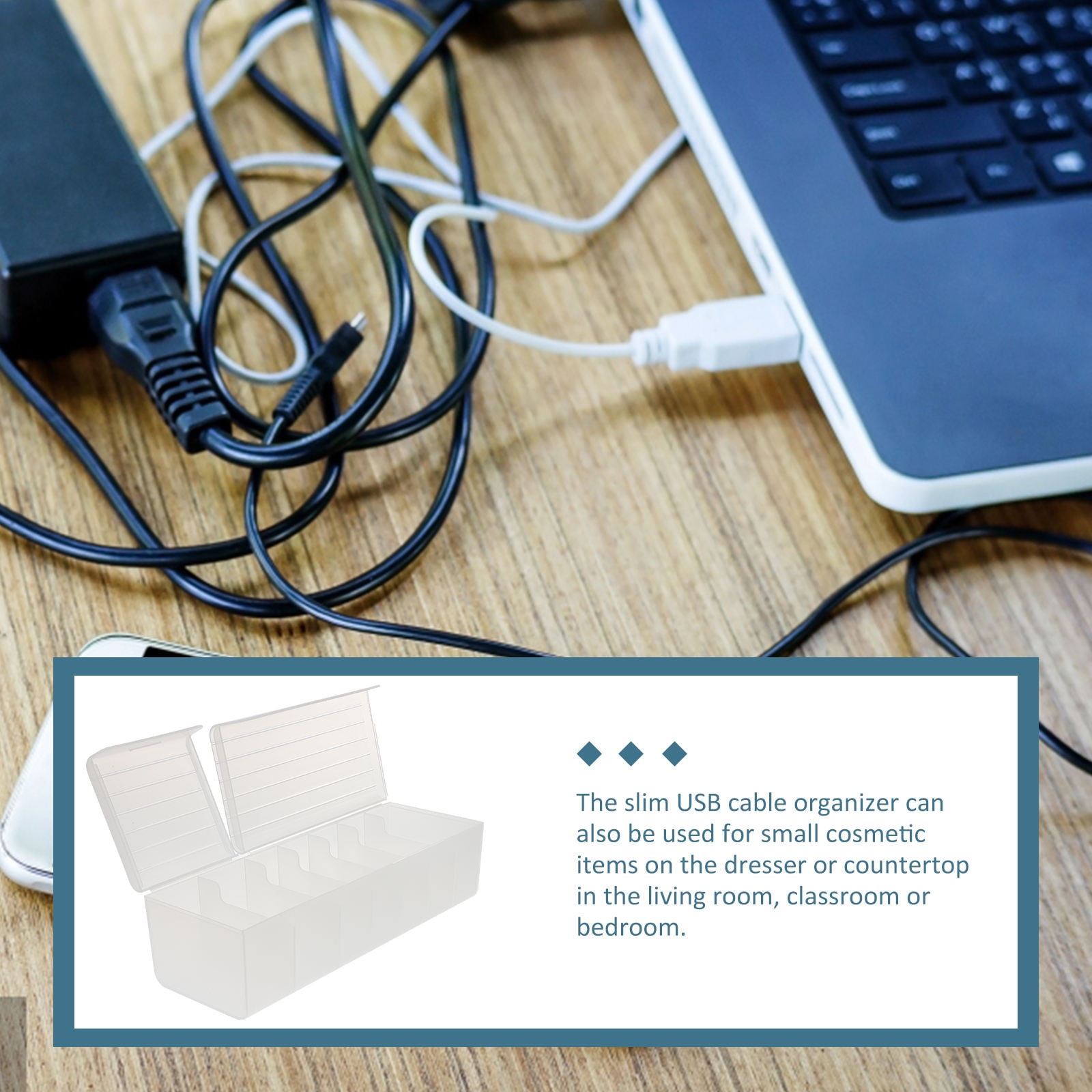 WHAMVOX Cable Management Box 7-slot Cable Storage Box Cord Organizer ...