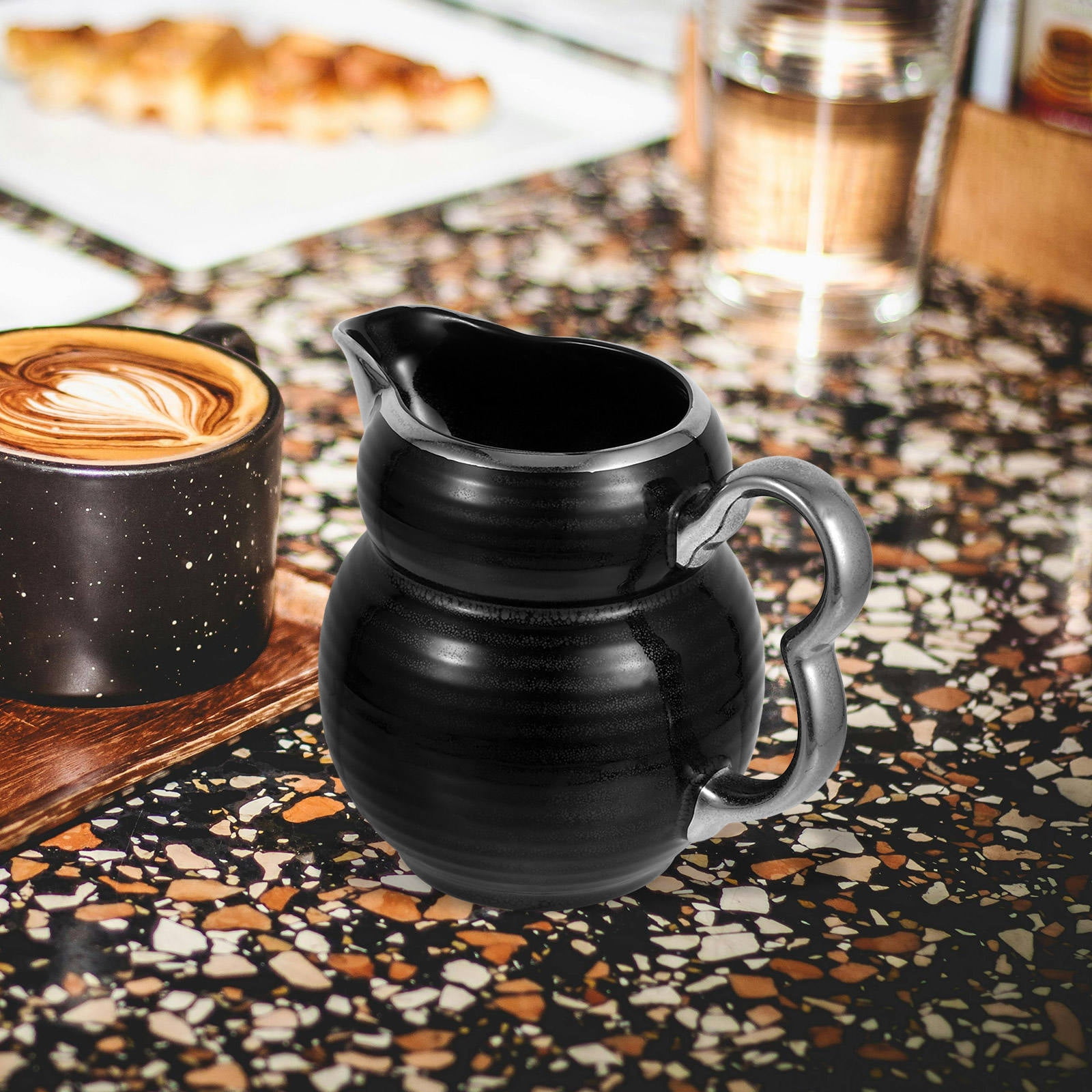 WHAMVOX Ceramic Milk Pot With Black Ceramic Small Creamer Pitcher 1Pcs ...