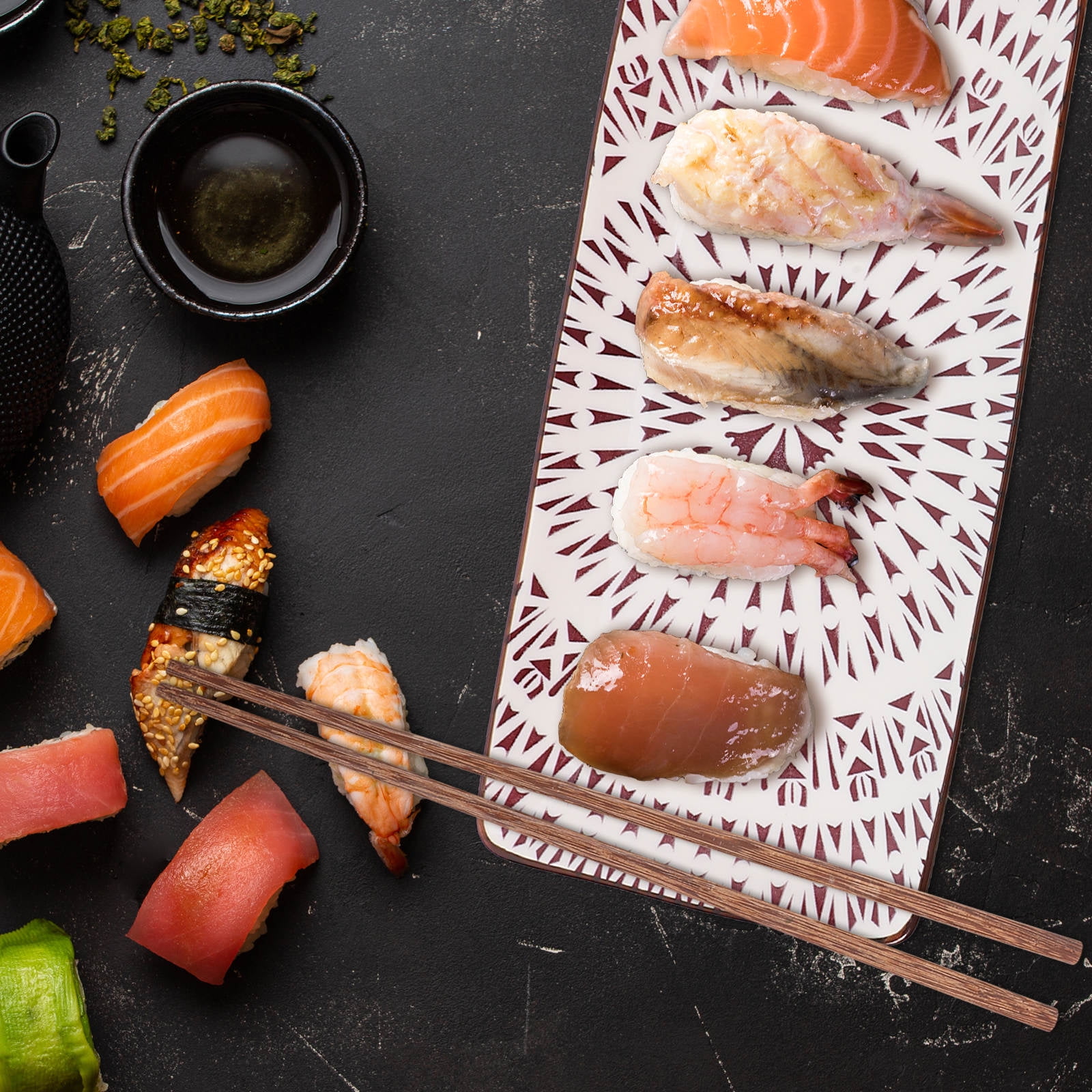 WHAMVOX Ceramic Sushi Serving Plate MultiPattern for Food Presentation ...