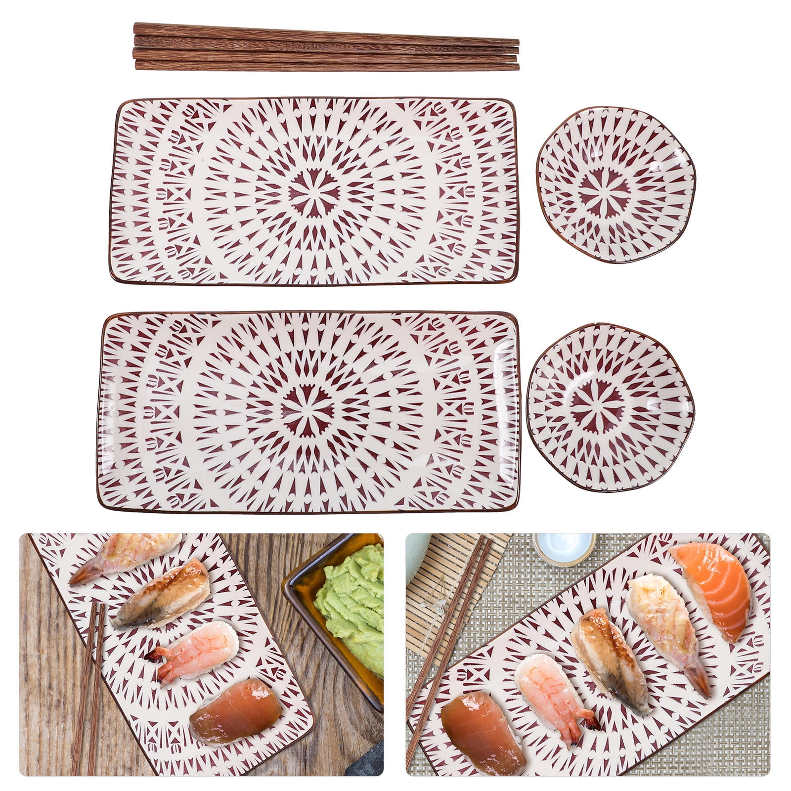 WHAMVOX Ceramic Sushi Serving Plates Set with Unique Patterns for Food ...