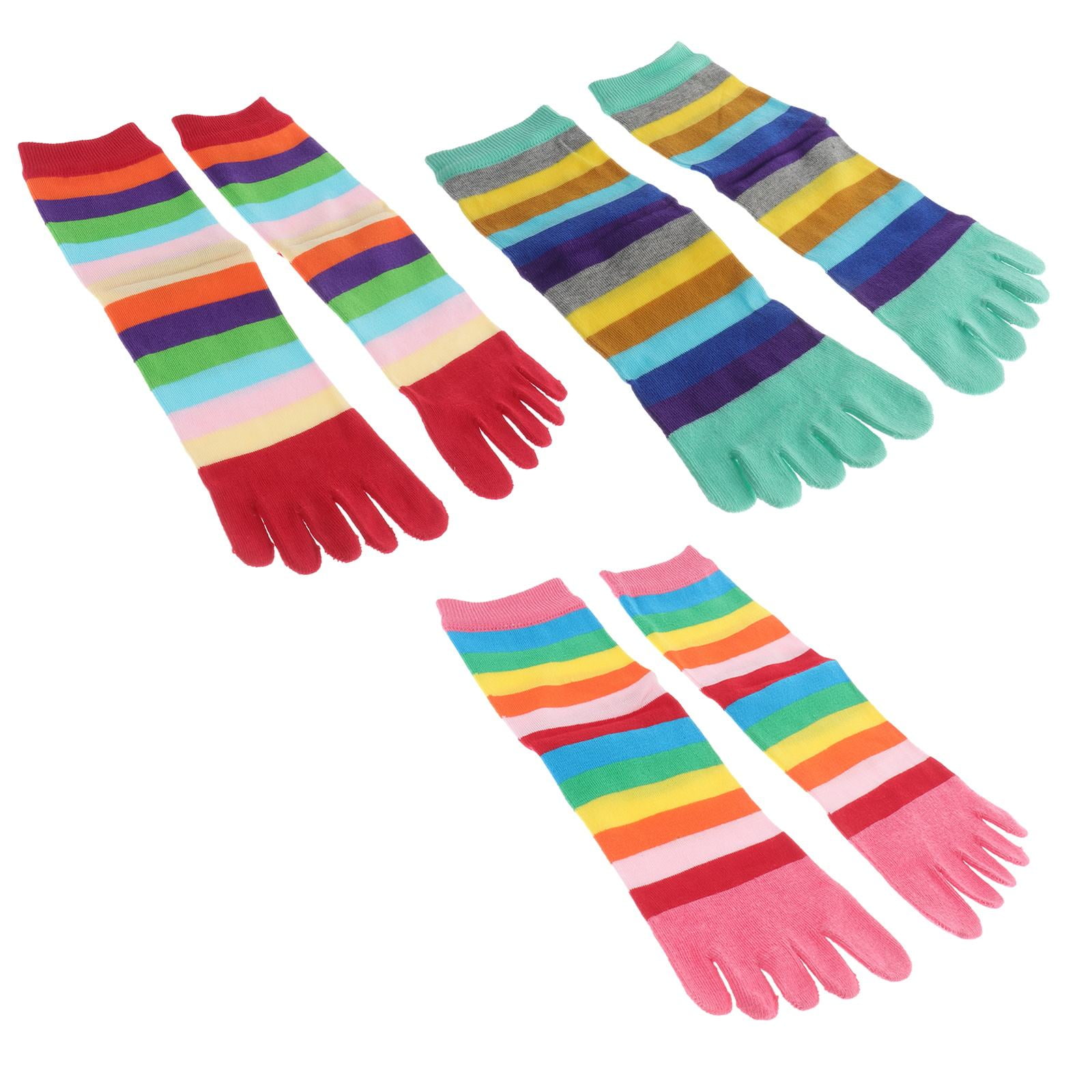 WHAMVOX Colorful Strip Five Finger Toe Socks for Wearing Made from Soft ...