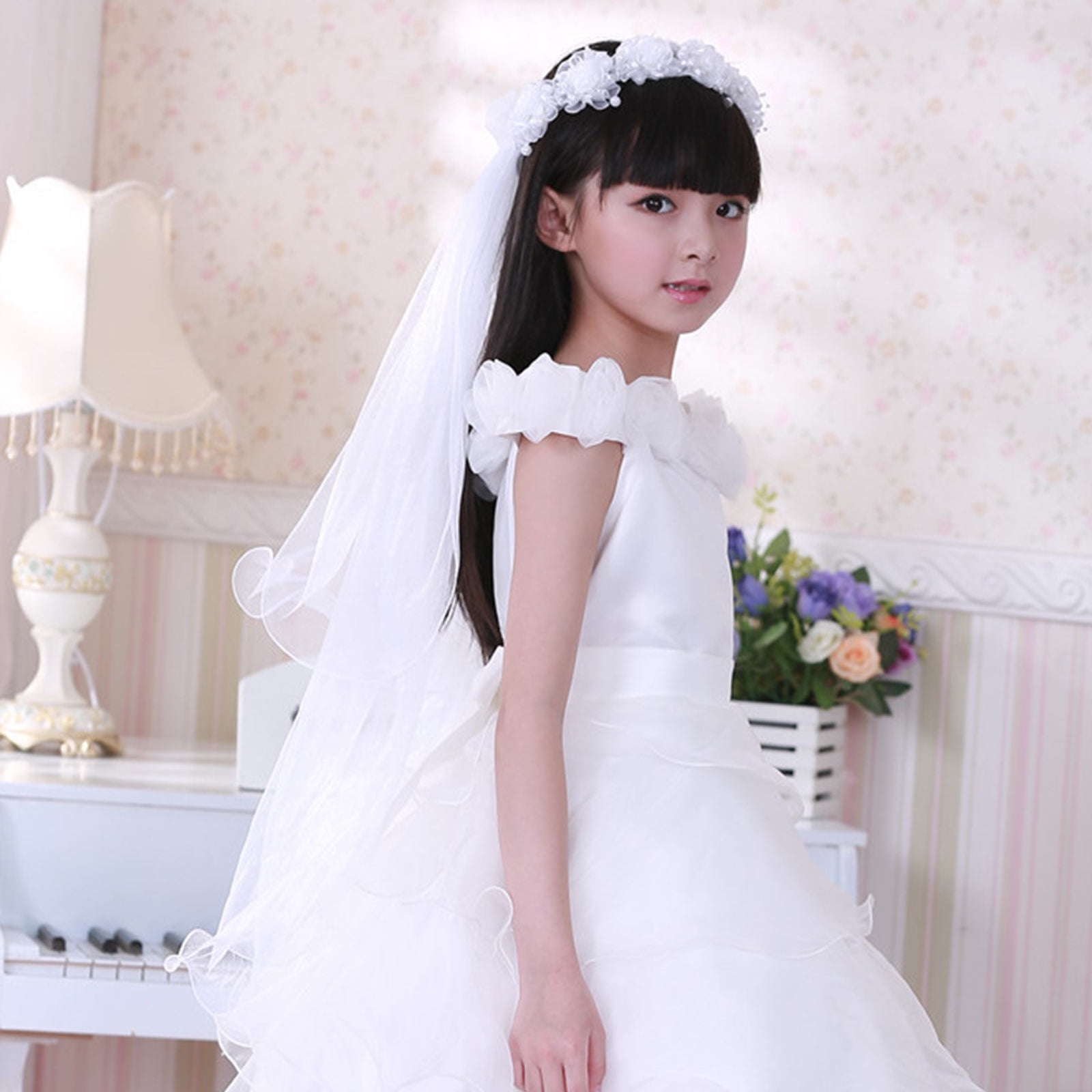 WHAMVOX Communion Veils White Garland Engagement Hair Accessory Flower Girl Child - Walmart.com