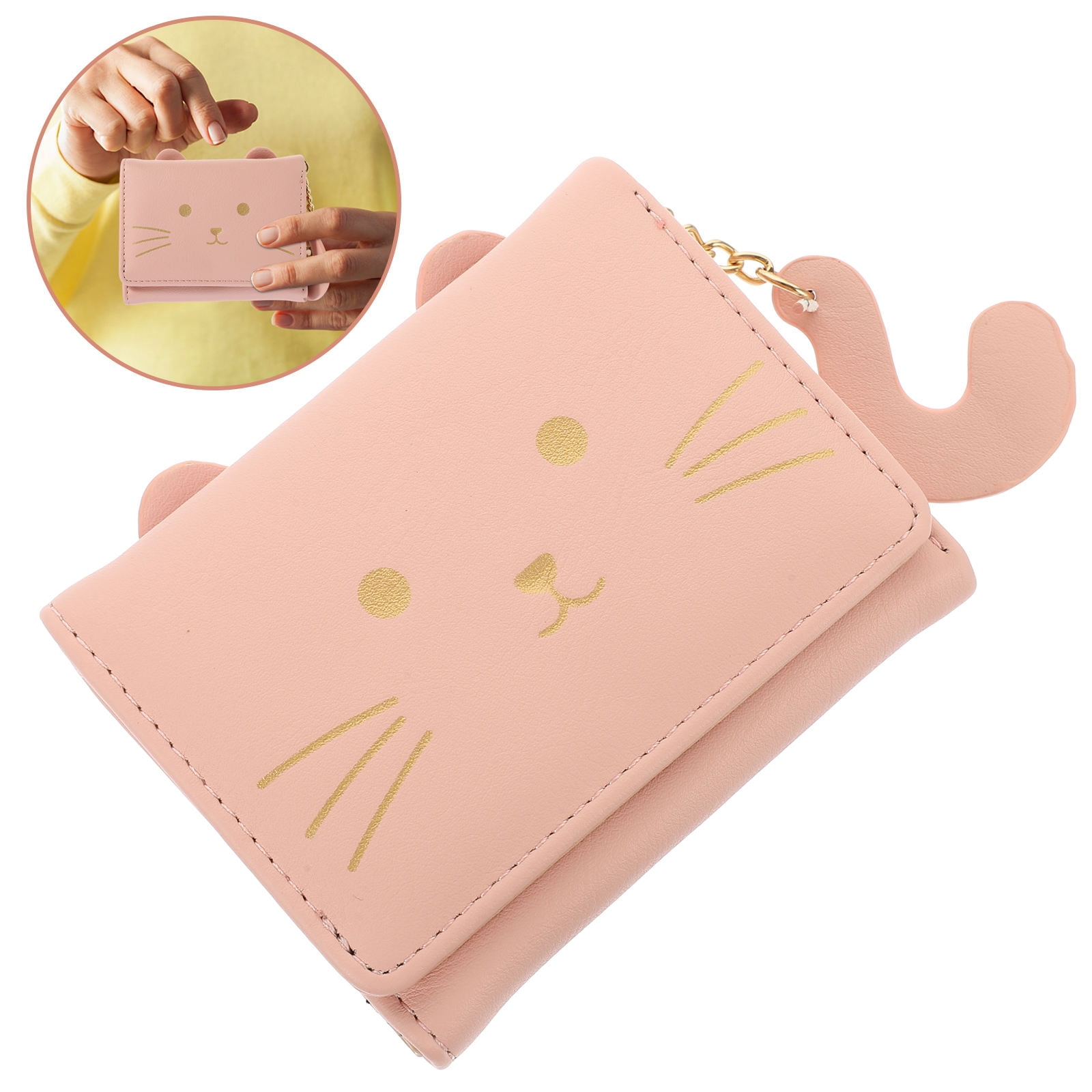 WHAMVOX Compact Coin Purse for Women Pink PU Leather Change Purse with ...
