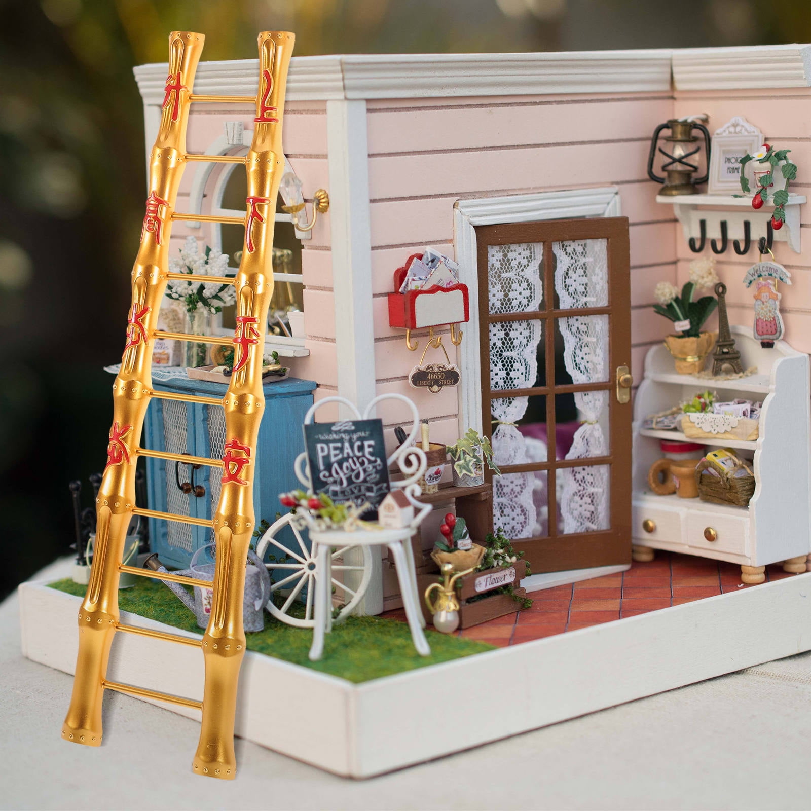 WHAMVOX Creative Miniature Golden Ladder Ornament for Dollhouse Decor ...