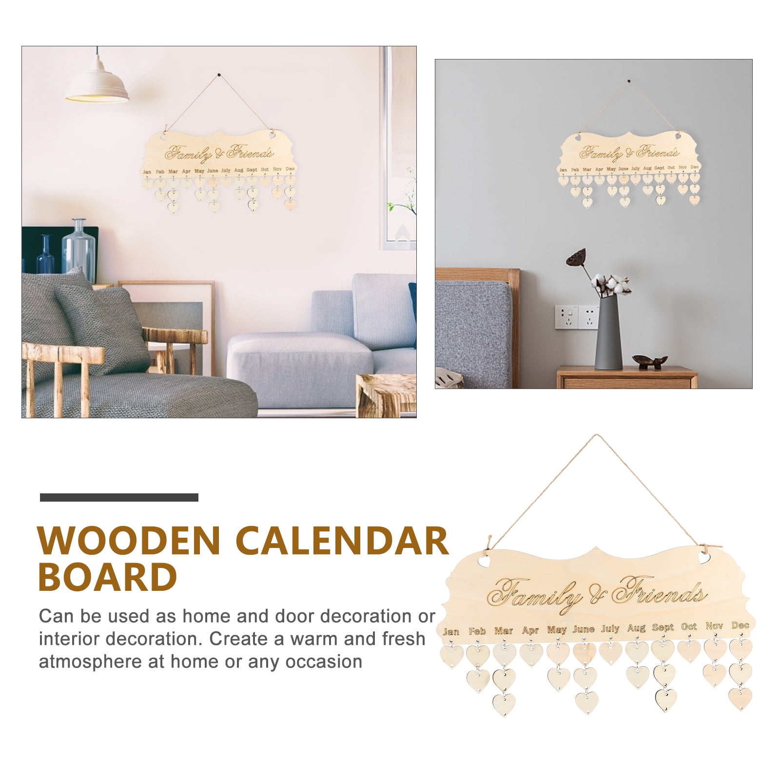WHAMVOX DIY Wooden Calendar Reminder Plaque Board Family Wall Hanging ...