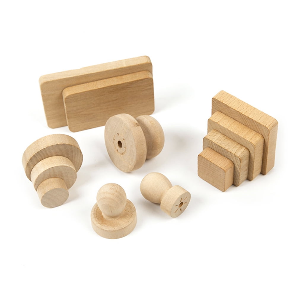 WHAMVOX DIY Wooden Stamp Base for Craft Making Beige Plastic 6x6x1.2cm ...
