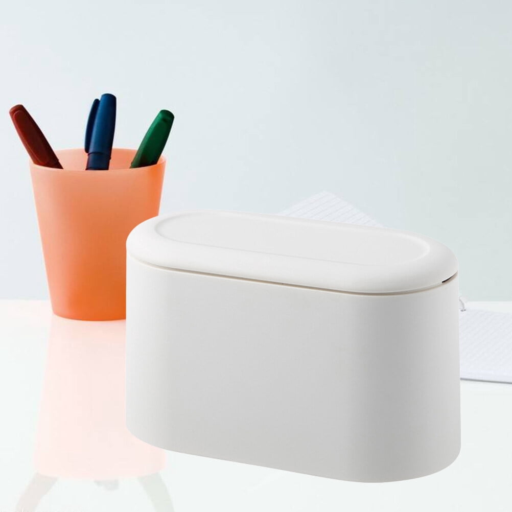 WHAMVOX Desk Bin with Lid Small Garbage Can White Trash Rectangular ...