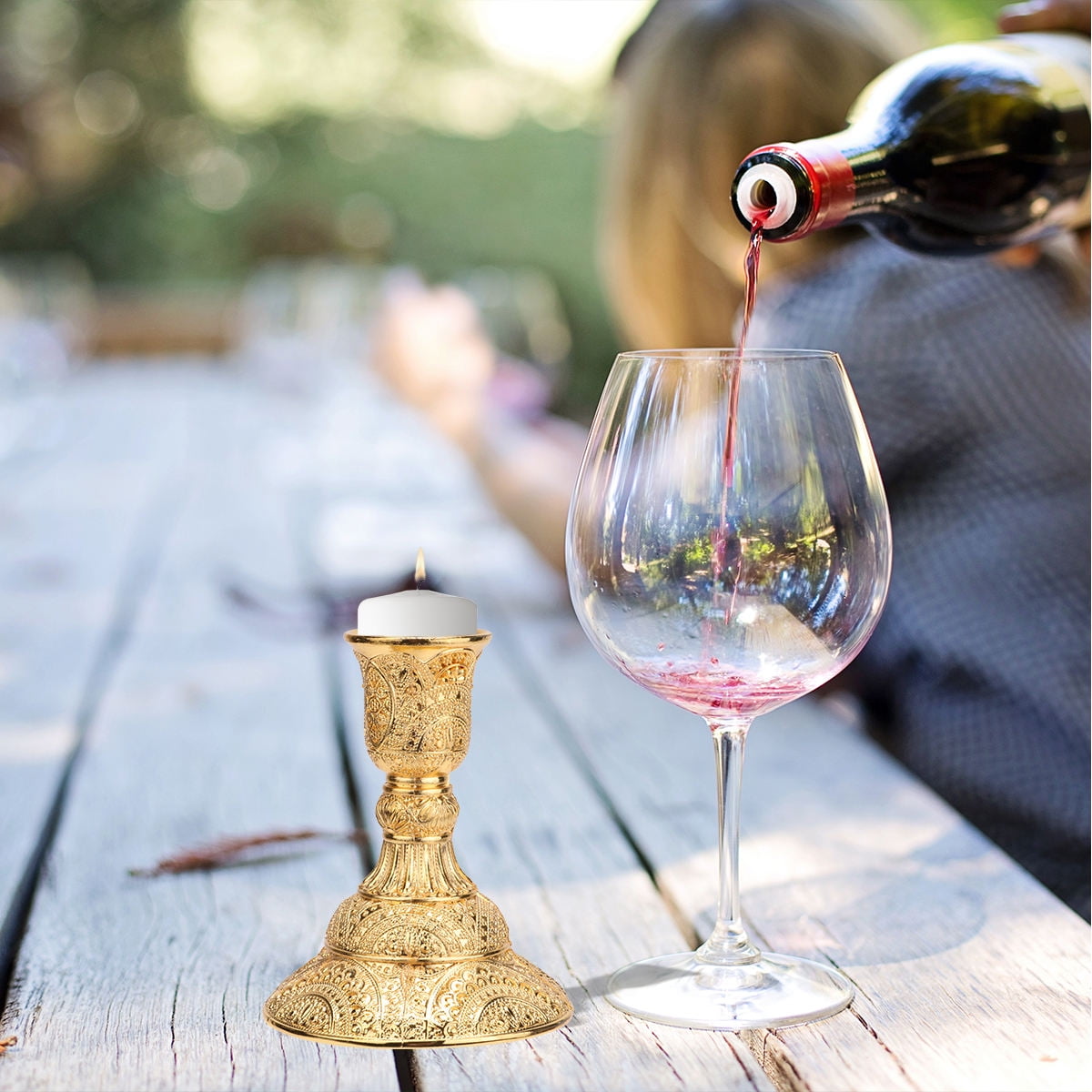 WHAMVOX Dinner Candlestick Decor Centerpiece Candleholder Fluted Golden ...