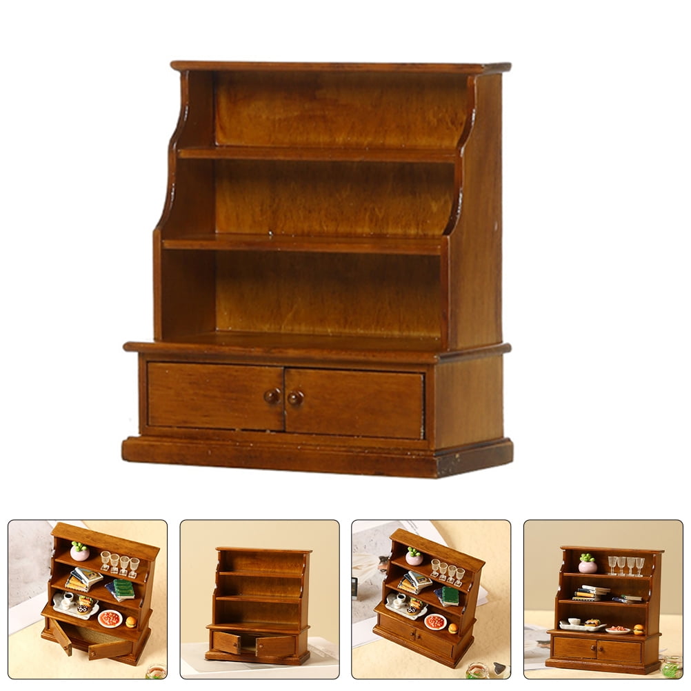WHAMVOX Doll House Mini Bookshelf Miniature Cabinet Miniature Wood ...
