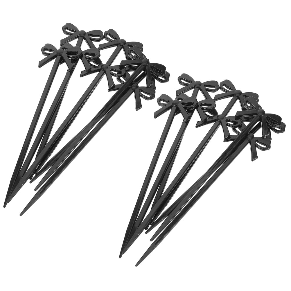 WHAMVOX Elegant Black Bow Cocktail Picks for Decor Reusable Plastic ...