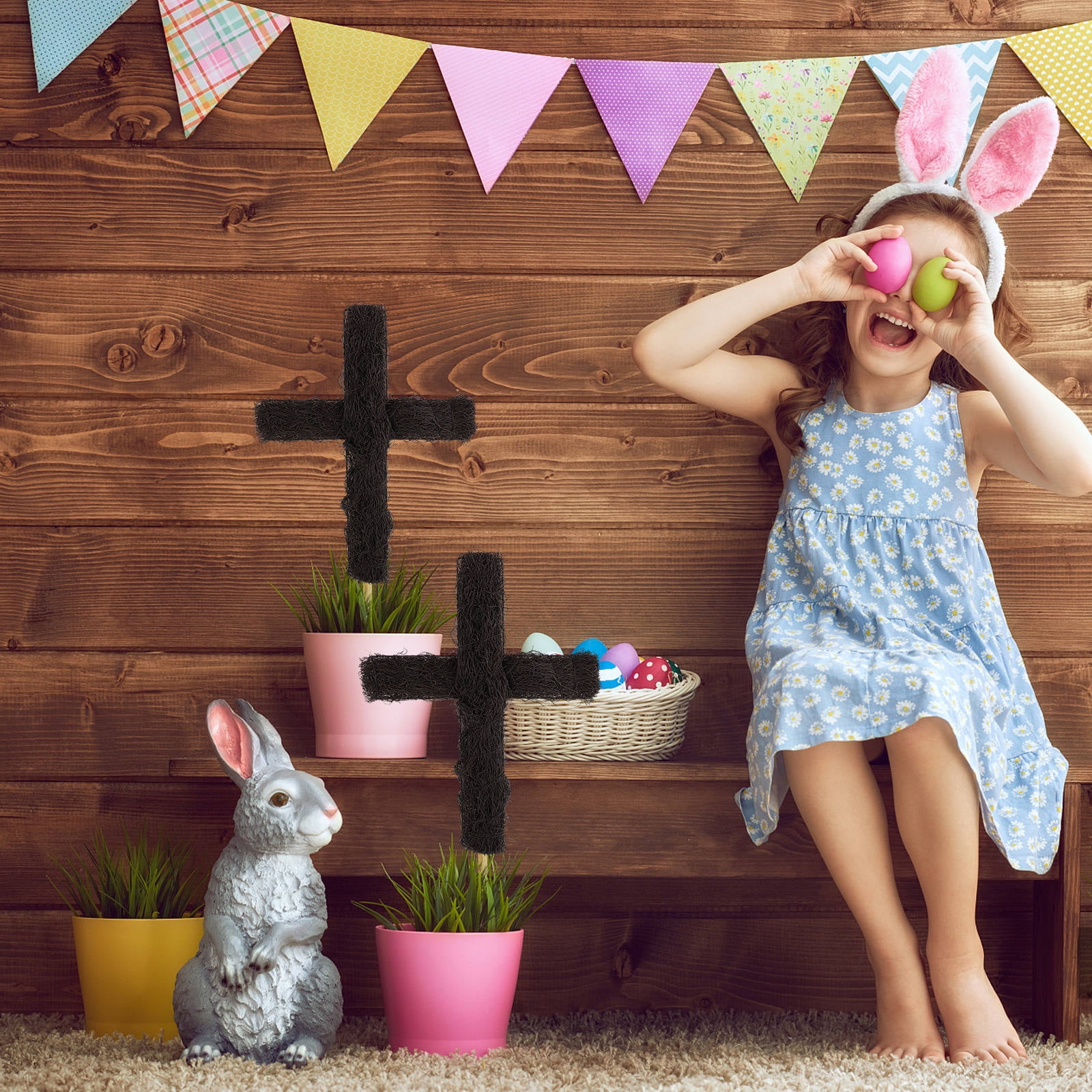 WHAMVOX Elegant Easter Cross Stake Decoration with Natural Rattan ...