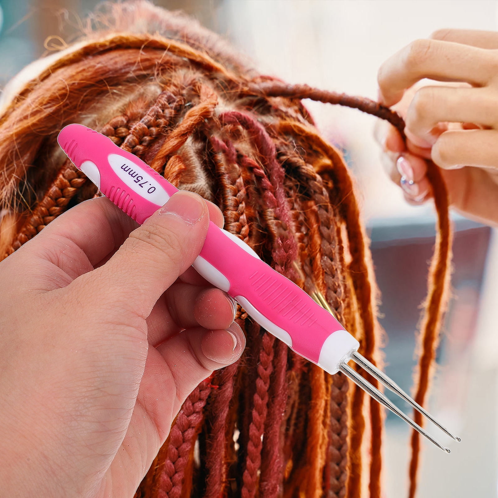WHAMVOX Ergonomic Crochet Hooks for Hair with Soft Pink Handles ...