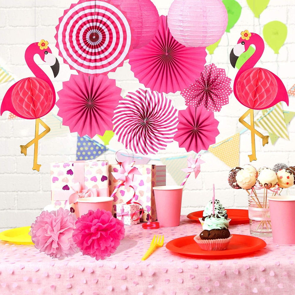 WHAMVOX Flamingo Party Decorations with Pink Paper Fans Perfect for ...