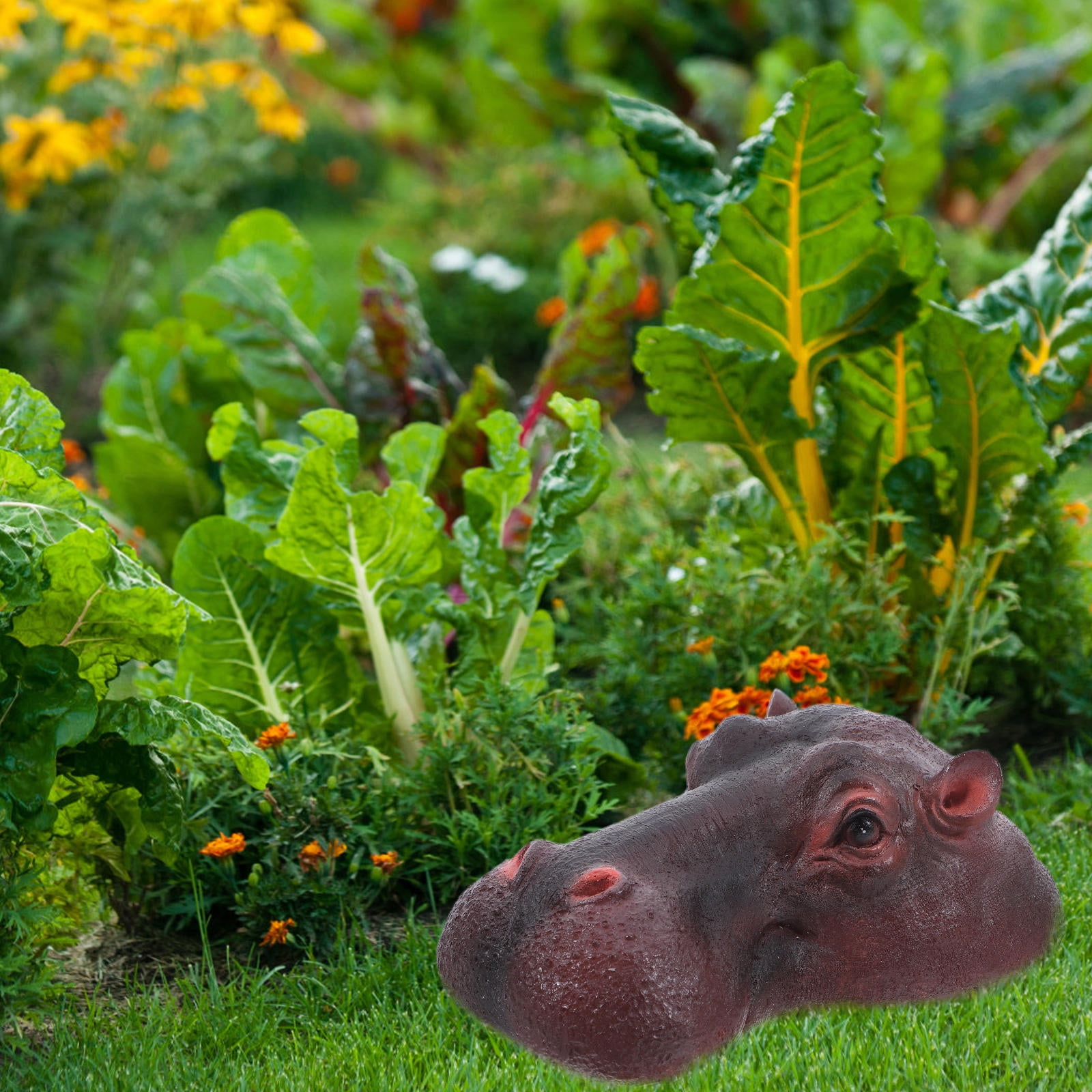 WHAMVOX Floating Hippo Ornament Artistic Resin Animal Pond Sculpture ...