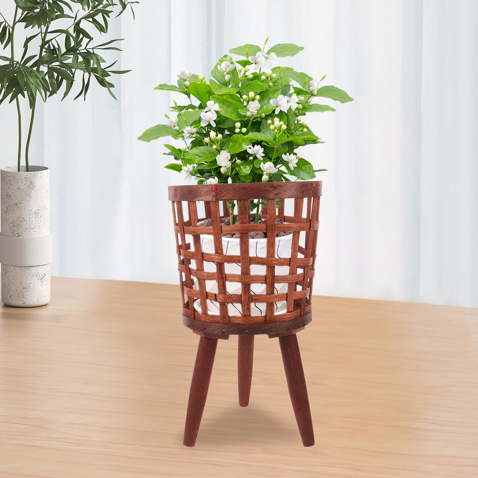 WHAMVOX Flower Pot Holder Wood Plant On Standing Legs Planters Wicker ...