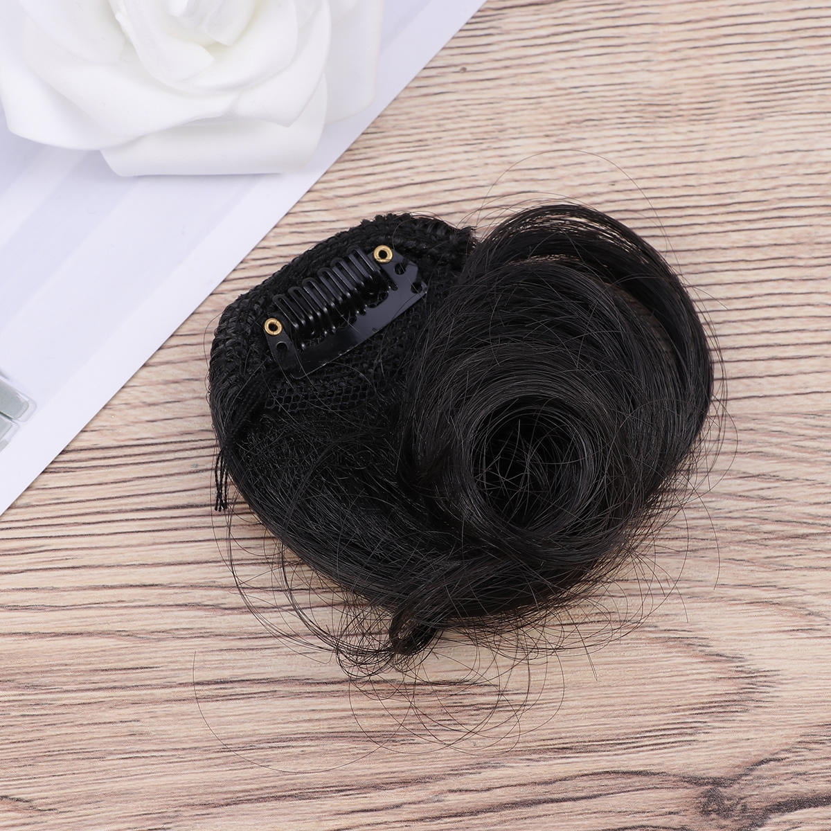 WHAMVOX Front Hair Extension 1Pcs Curly Fake Fringe Bang Black High ...