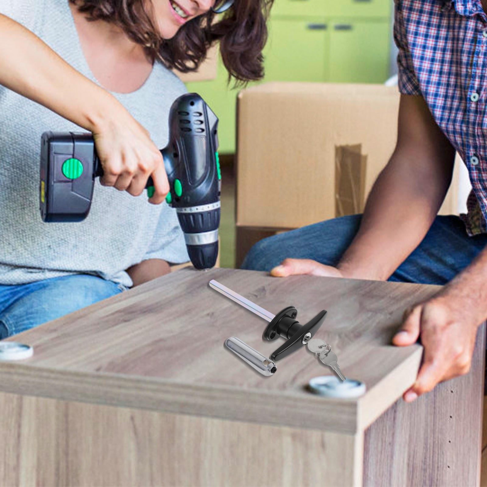 WHAMVOX Garage Door Lock Kit Barn Door T Handle Lock with Key Lockable ...