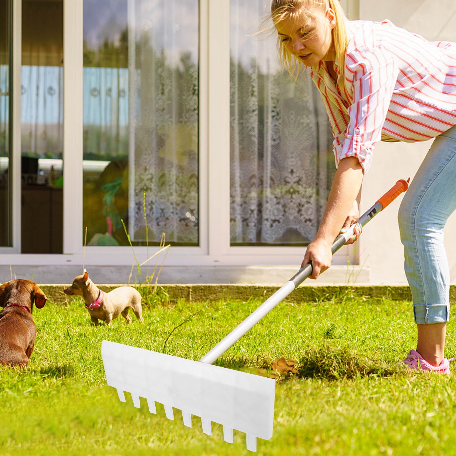 WHAMVOX Garden Pine Needle Rake Portable Plastic Lawn Rake Garden Shrub ...