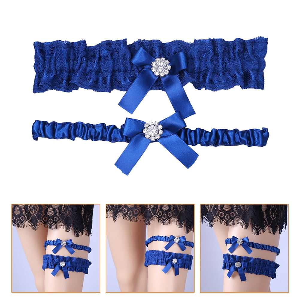 WHAMVOX Garters for Bride Bow Leg Ring Elegant Blue Wedding Accessories ...