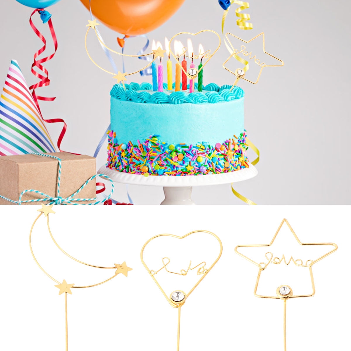 WHAMVOX Golden Metal Cake Topper with Rhinestone Decoration Perfect for ...