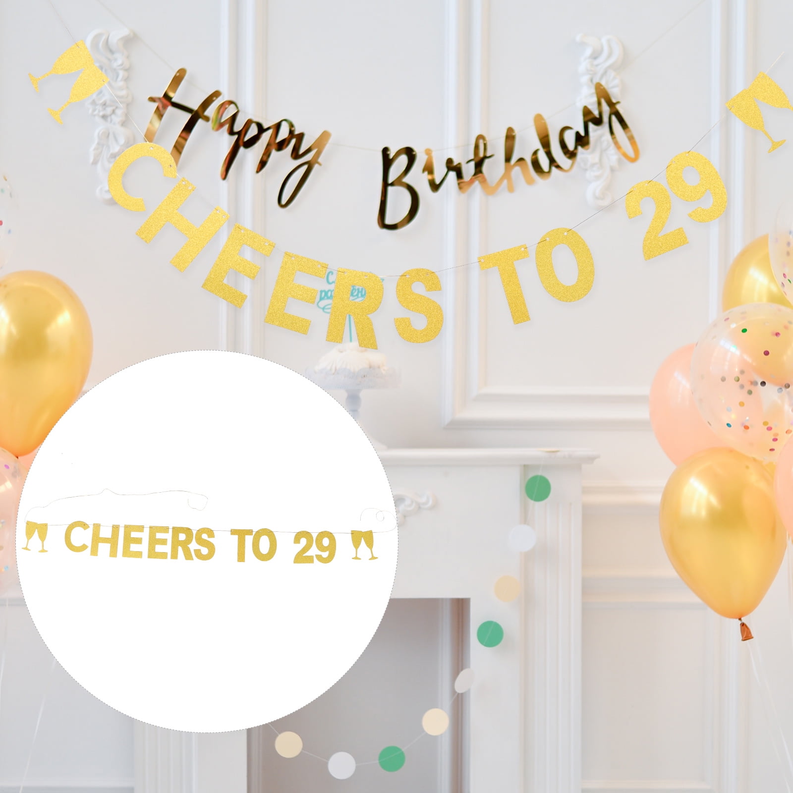 WHAMVOX Golden Paper Birthday Banner Decorations for Wall Hanging 2pcs ...