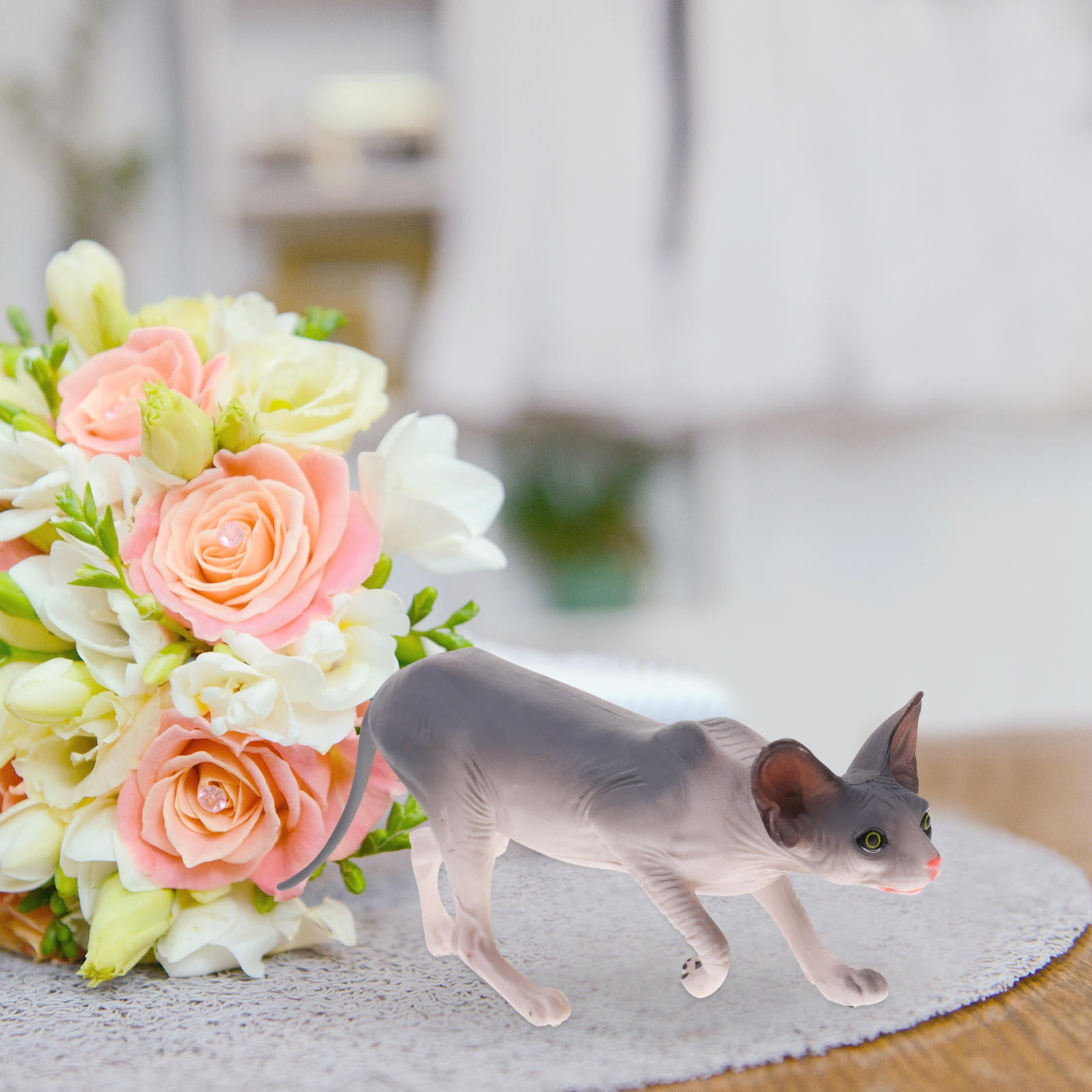 SKISUNO Small Cat Figurines Plastic Grey Animal Lovers 1Set 6.1X2.2X0 ...