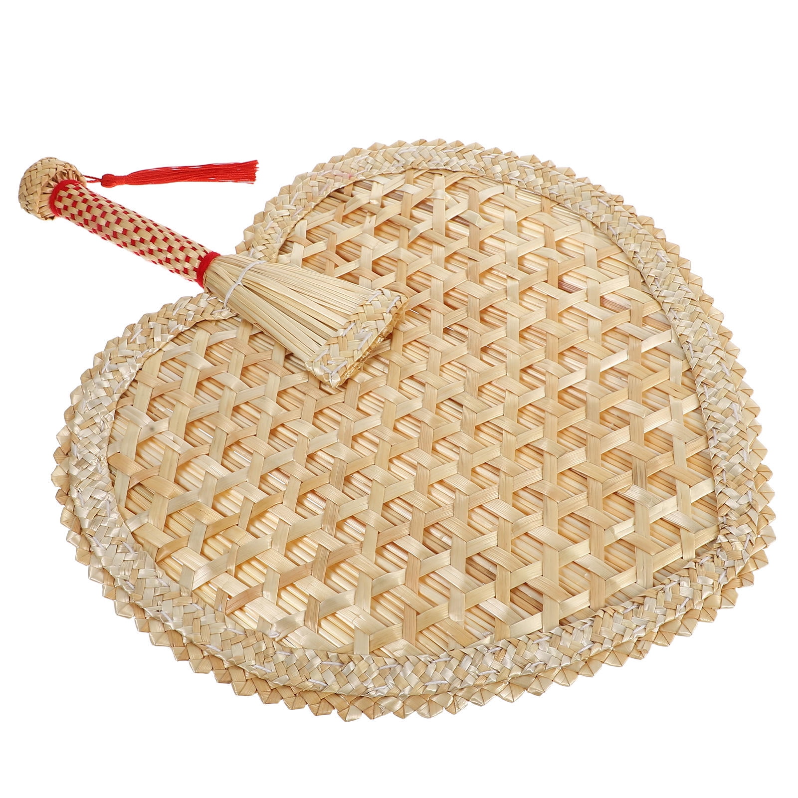 WHAMVOX Portable Wheat Straw Fan with Red String for Home Beige 9.84 ...