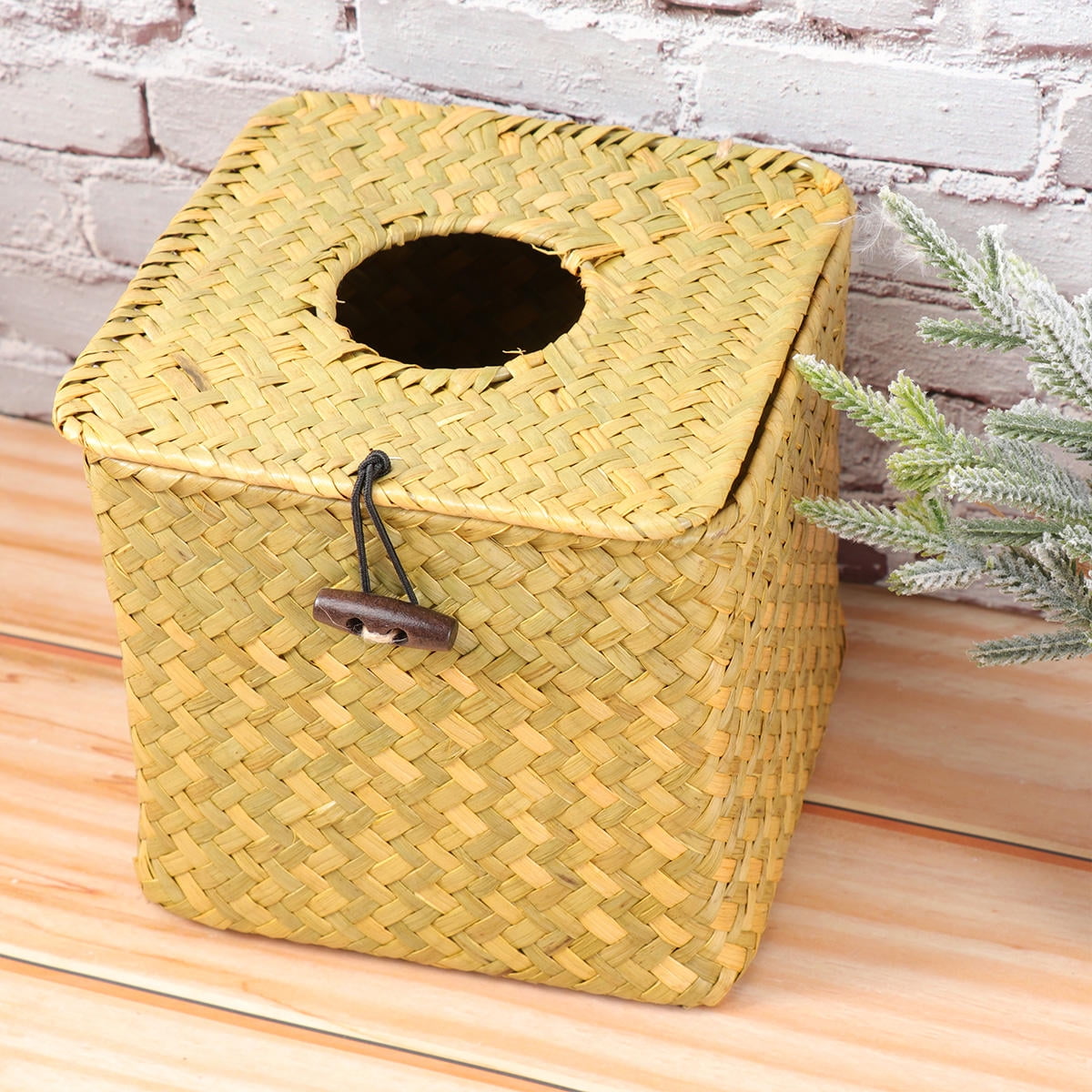 WHAMVOX Handwoven Seagrass Tissue Box with Hinged Lid for Bathroom Desk ...