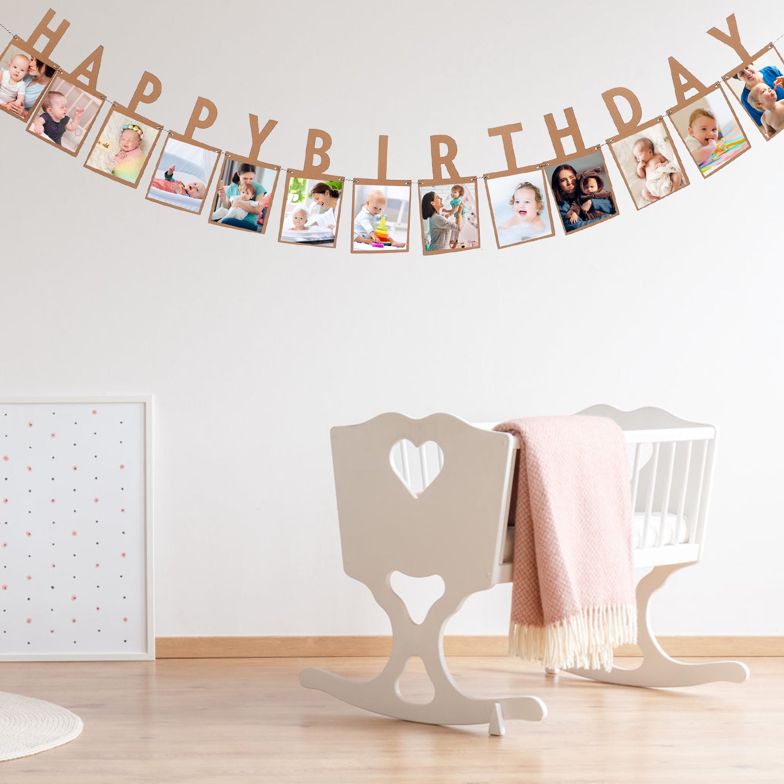 WHAMVOX Happy Birthday Banner for Photo Wall Display Craft Paper Khaki ...