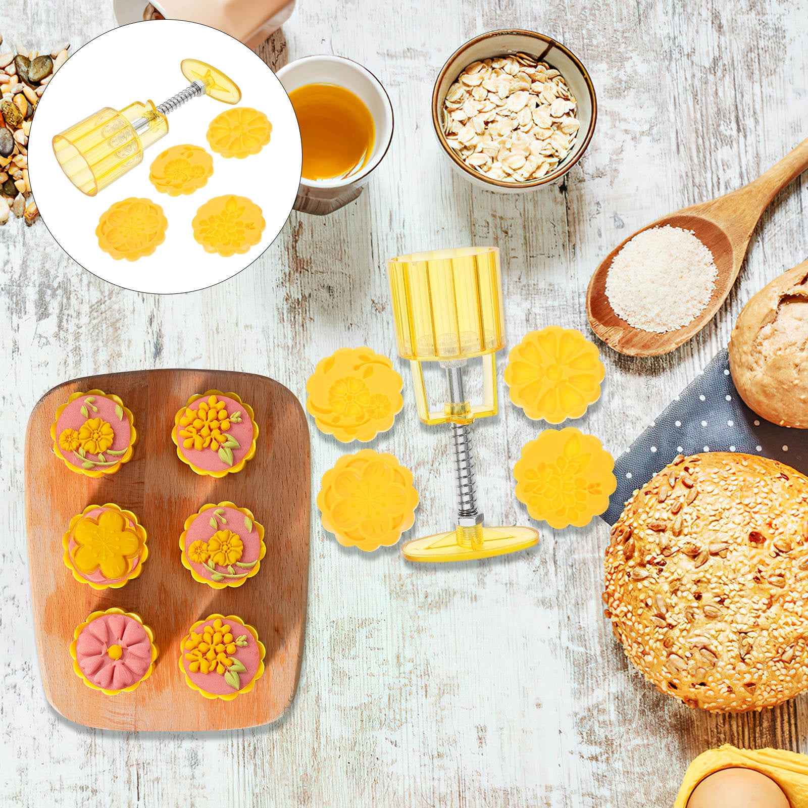 WHAMVOX Hemoton 1 Set Moon Cake Molds with Flower Theme Stamped Press ...