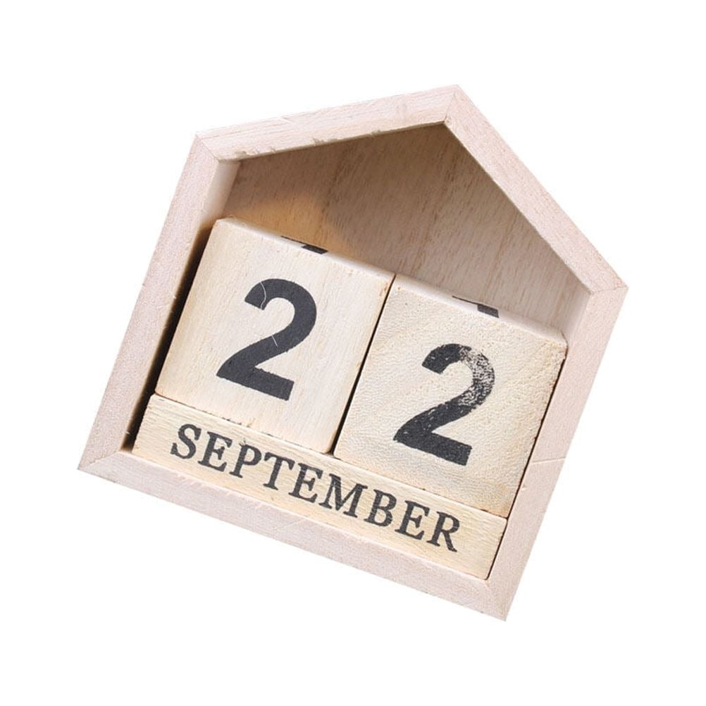 WHAMVOX Home Reminder Wooden Calendar Ornament Manual Turning House ...