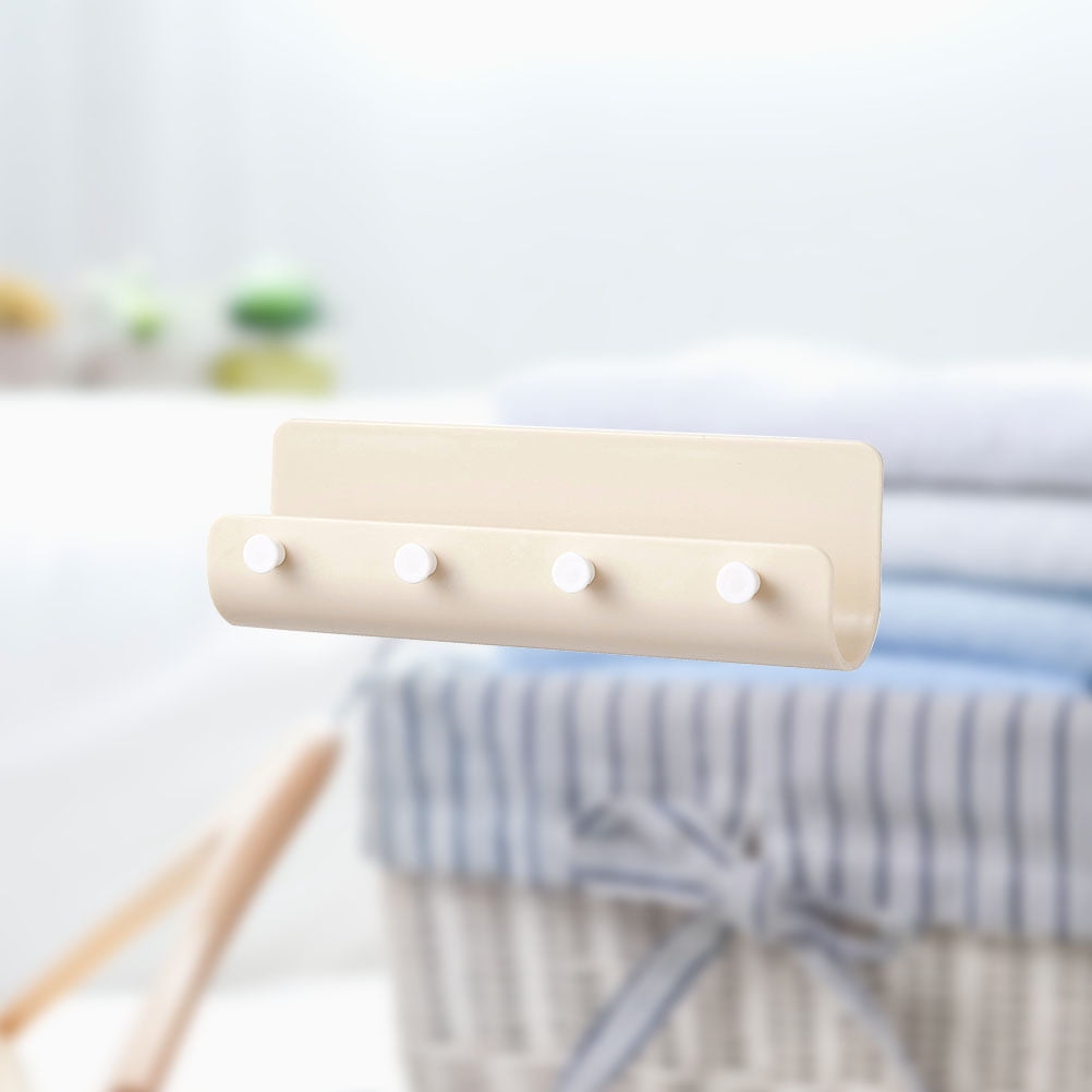 WHAMVOX Khaki Wall Mounted Adhesive Storage Rack with 4 Pegs for Key ...