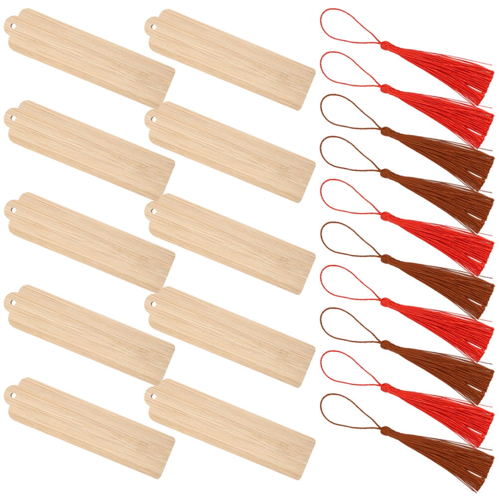 WHAMVOX Light Brown Blank Bamboo Bookmarks with Tassel for Kids Crafts ...